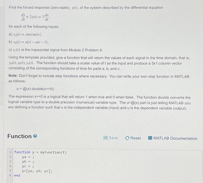 Solved Find the forced response (zero-state), y(t), of the | Chegg.com