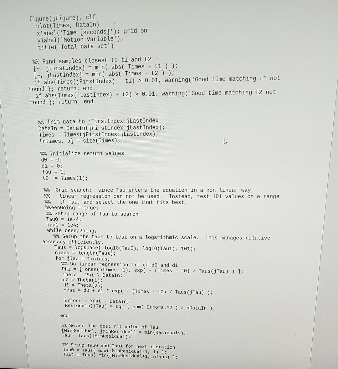 Solved igure(jFigure), clf plot (Times, DataIn) xlabel('Time | Chegg.com
