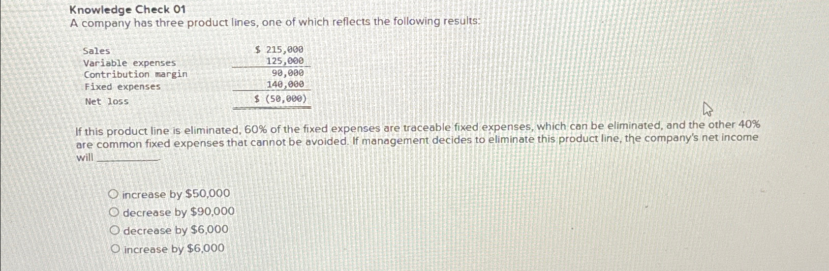 Solved Knowledge Check 01A company has three product lines, | Chegg.com
