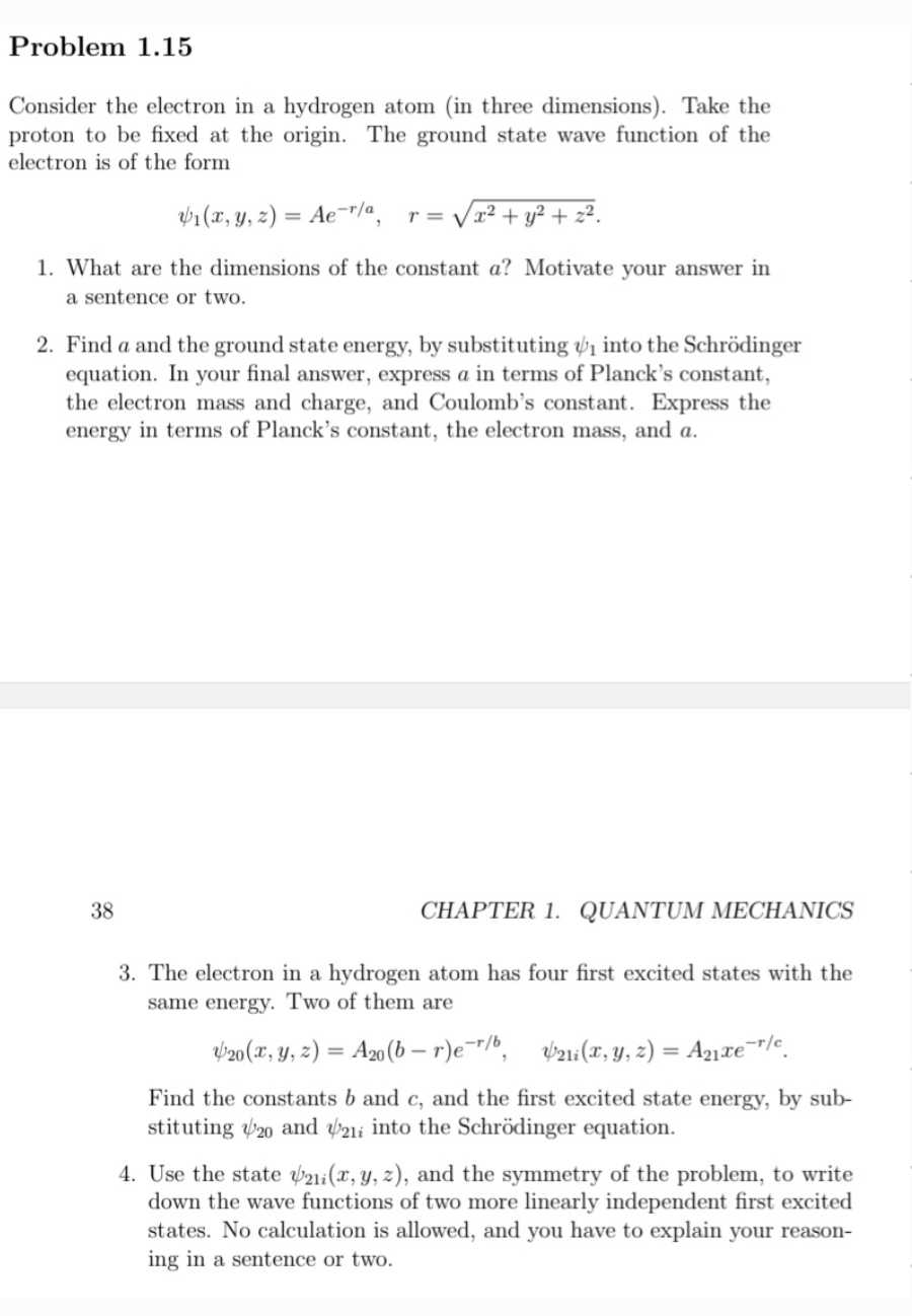 [solved] Problem 1 15 Consider The Electron In A Hydrogen A