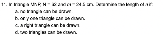 In triangle MNP, N=62 ﻿and m=24.5cm. ﻿Determine the | Chegg.com