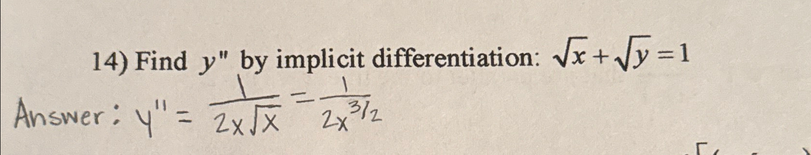 Solved Find y'' ﻿by implicit differentiation: x2+y2=1 | Chegg.com