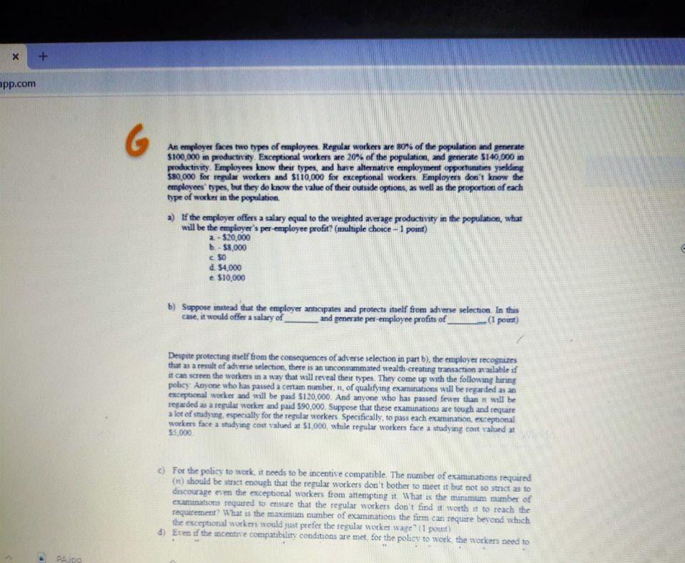 Solved + app.com 6 An employer faces two types of employees | Chegg.com