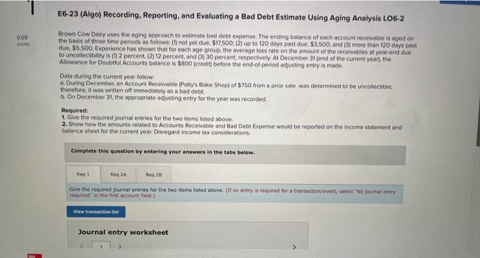 Solved E6-23 (Algo) Recording, Reporting, and Evaluating a | Chegg.com