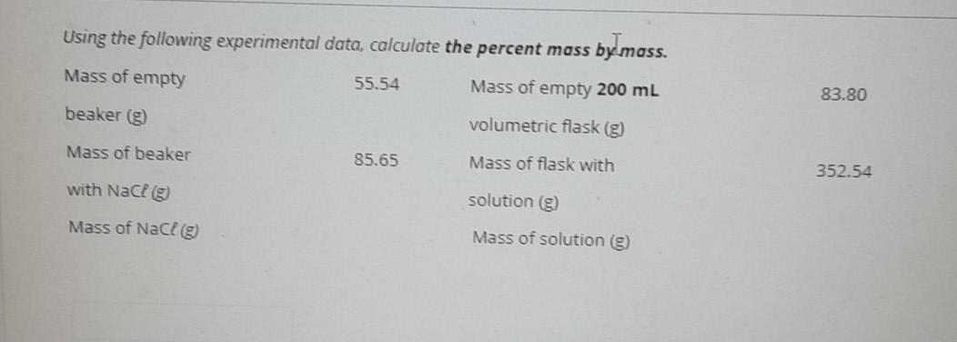 Solved Using the following experimental data, calculate the | Chegg.com