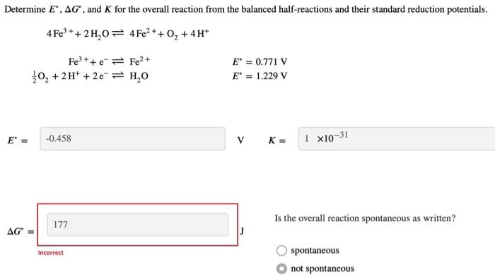 Solved Determine 𝐸∘, Δ𝐺∘ , and K for the overall reaction | Chegg.com