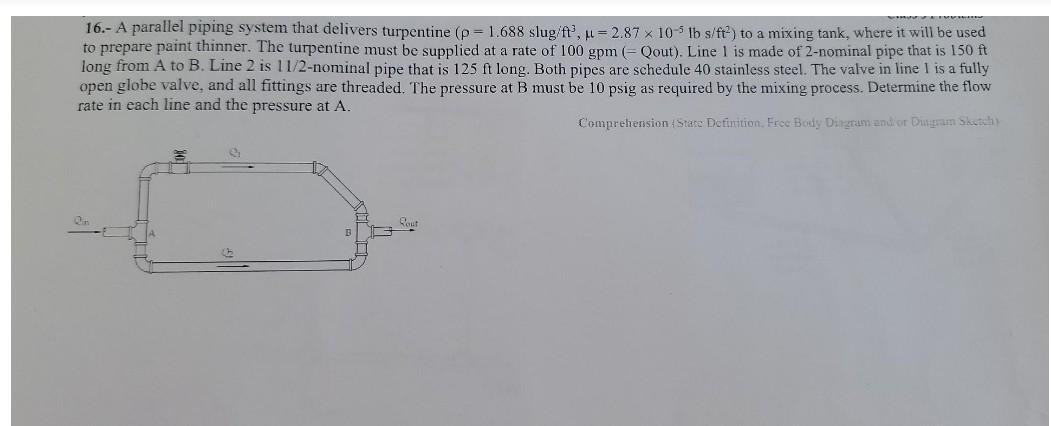Solved 16.- A parallel piping system that delivers | Chegg.com