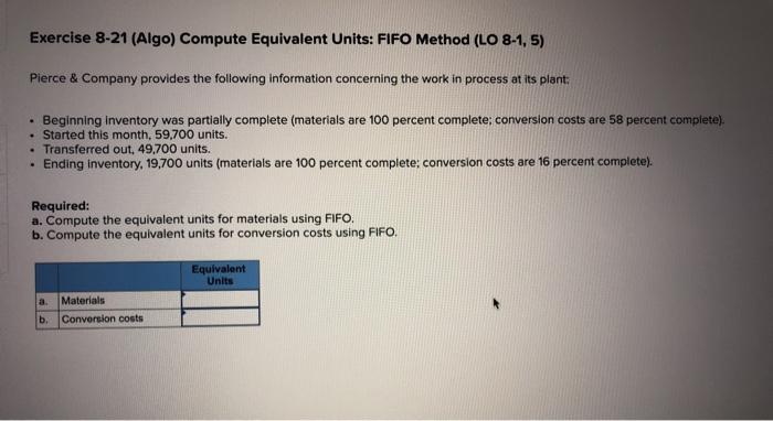 Solved Exercise 8-21 (Algo) Compute Equivalent Units: FIFO | Chegg.com