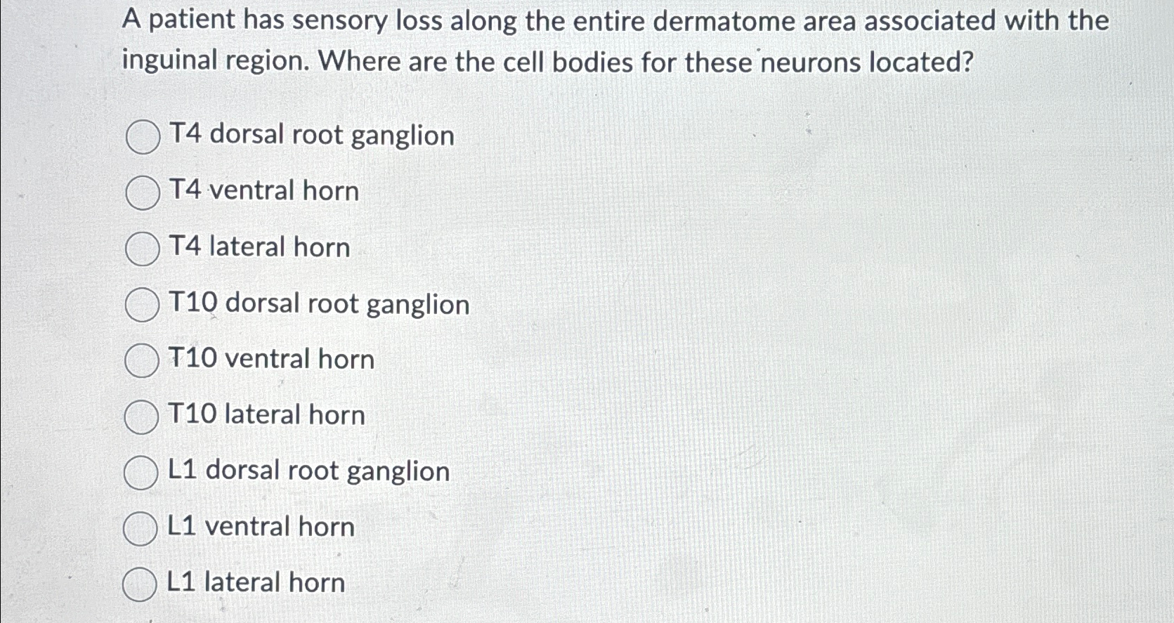 Solved A patient has sensory loss along the entire dermatome | Chegg.com