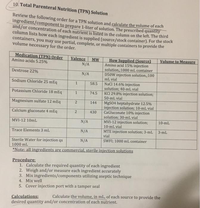 Total Parenteral Nutrition Label