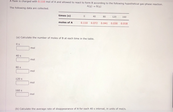 Solved A flask is charged with 0.110 mol of A and allowed to | Chegg.com