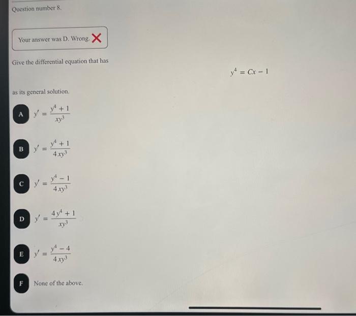 Solved Question number 8 . Give the differential equation | Chegg.com