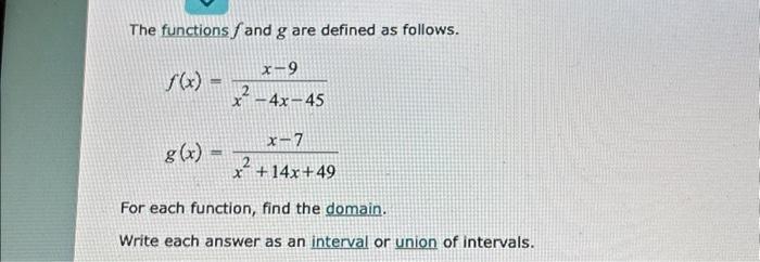 Solved The functions fand g are defined as follows. x-9 2 x² | Chegg.com