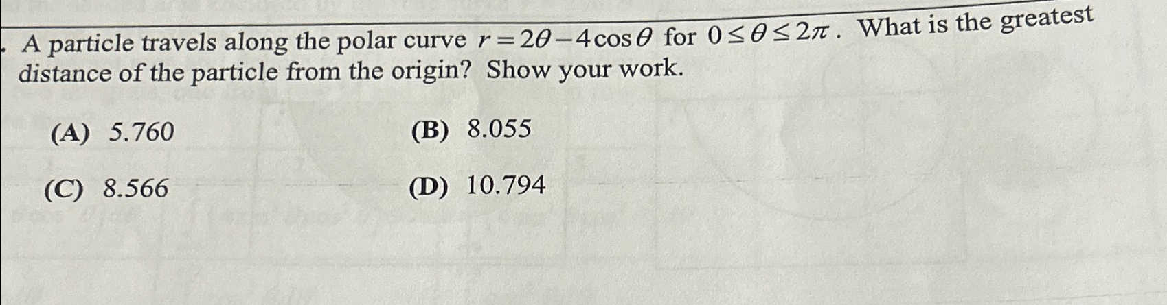 Solved A particle travels along the polar curve r=2θ-4cosθ | Chegg.com