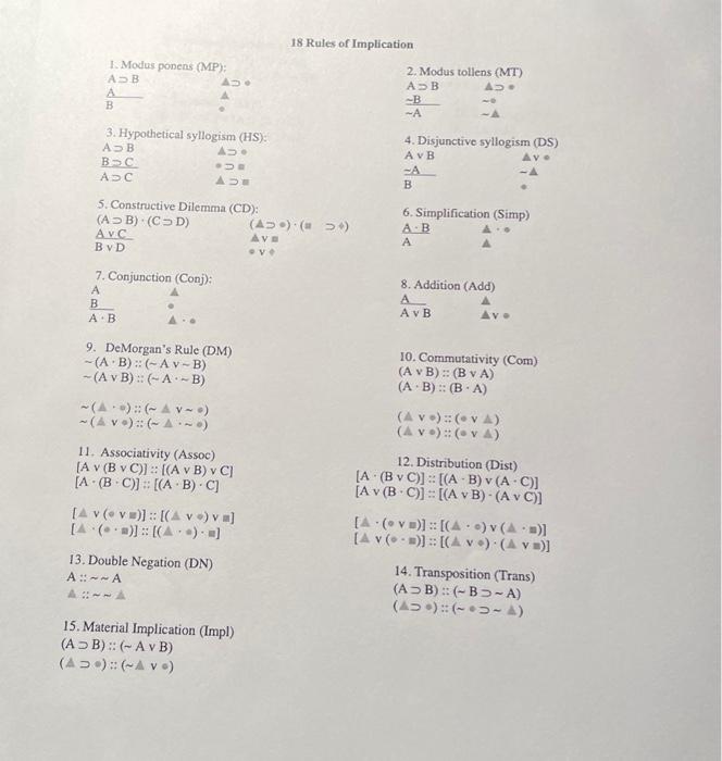 Solved note photo 2 and 3 are the 18 rules of implication | Chegg.com