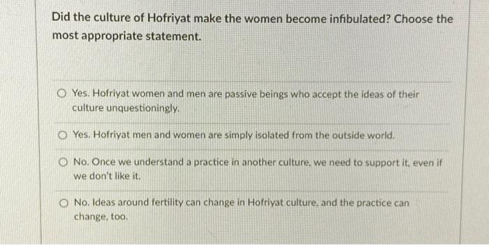 Did the culture of Hofriyat make the | Chegg.com