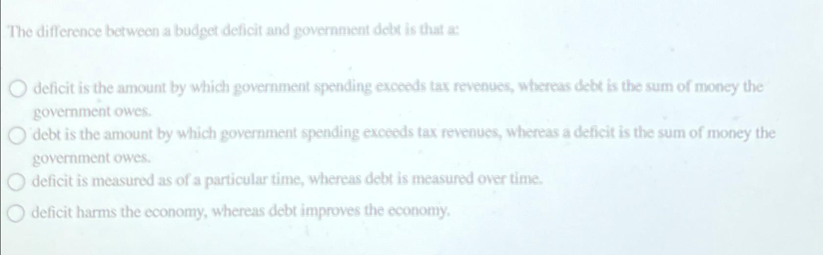 Solved The difference between a budget deficit and | Chegg.com
