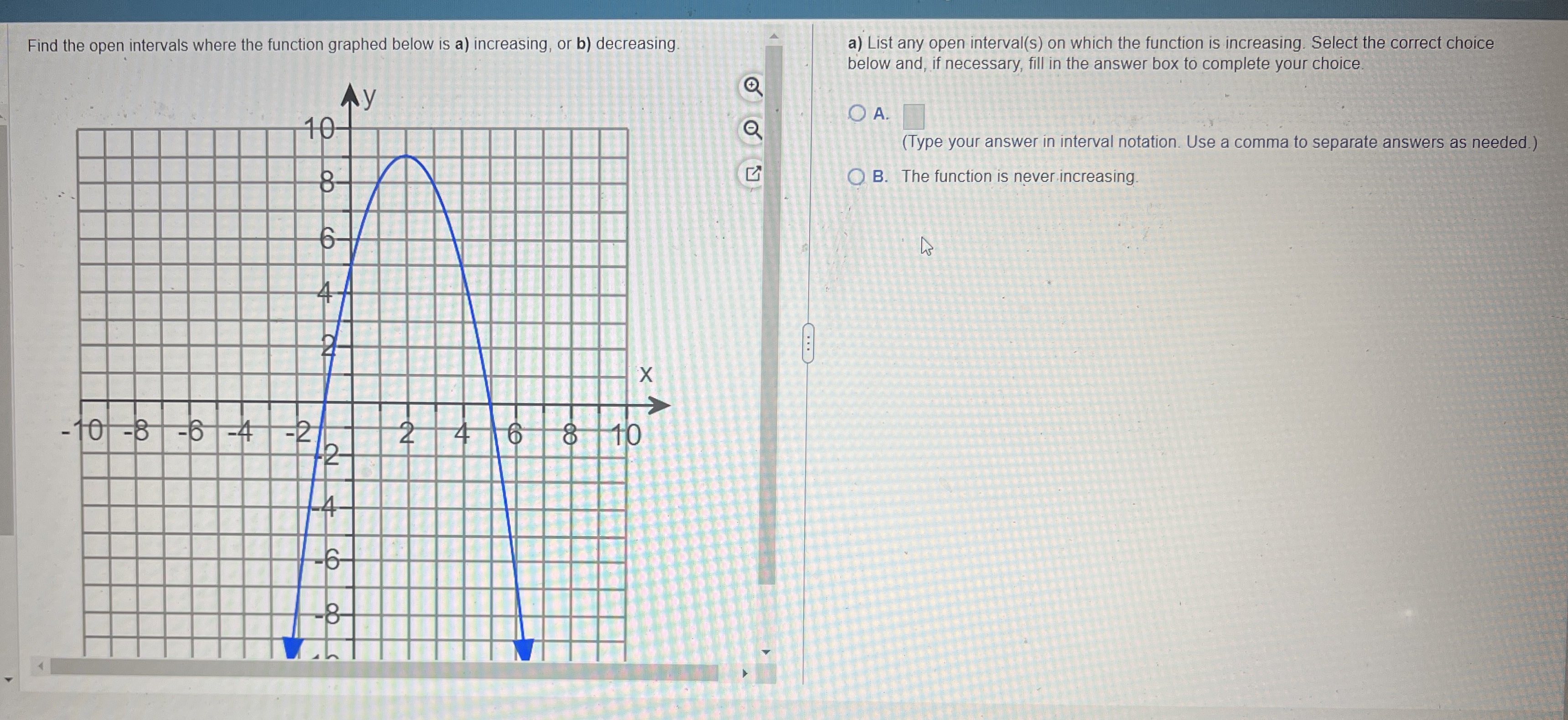 Solved Find the open intervals where the function graphed | Chegg.com
