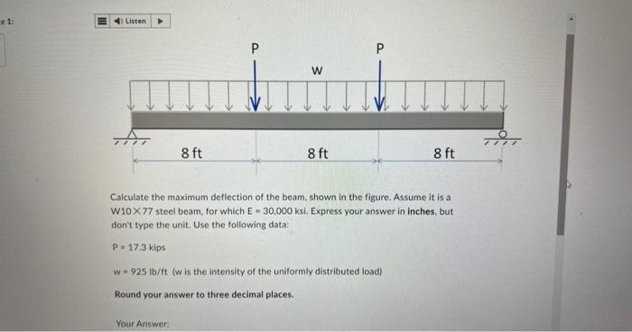 Solved Calculate the maximum deflection of the beam, shown | Chegg.com
