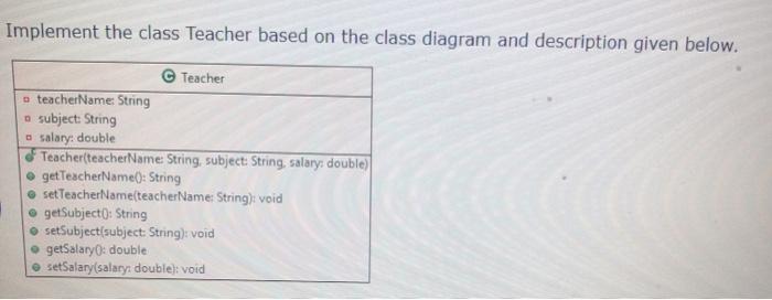 Solved Method Description Teacher(String teacherName, String | Chegg.com