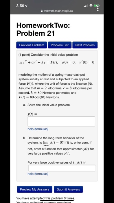 Solved 3:59 webwork.math.mcgill.ca Homework Two: Problem 21 | Chegg.com
