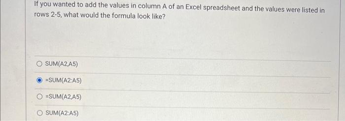 Solved Which of the following Excel functions will calculate | Chegg.com