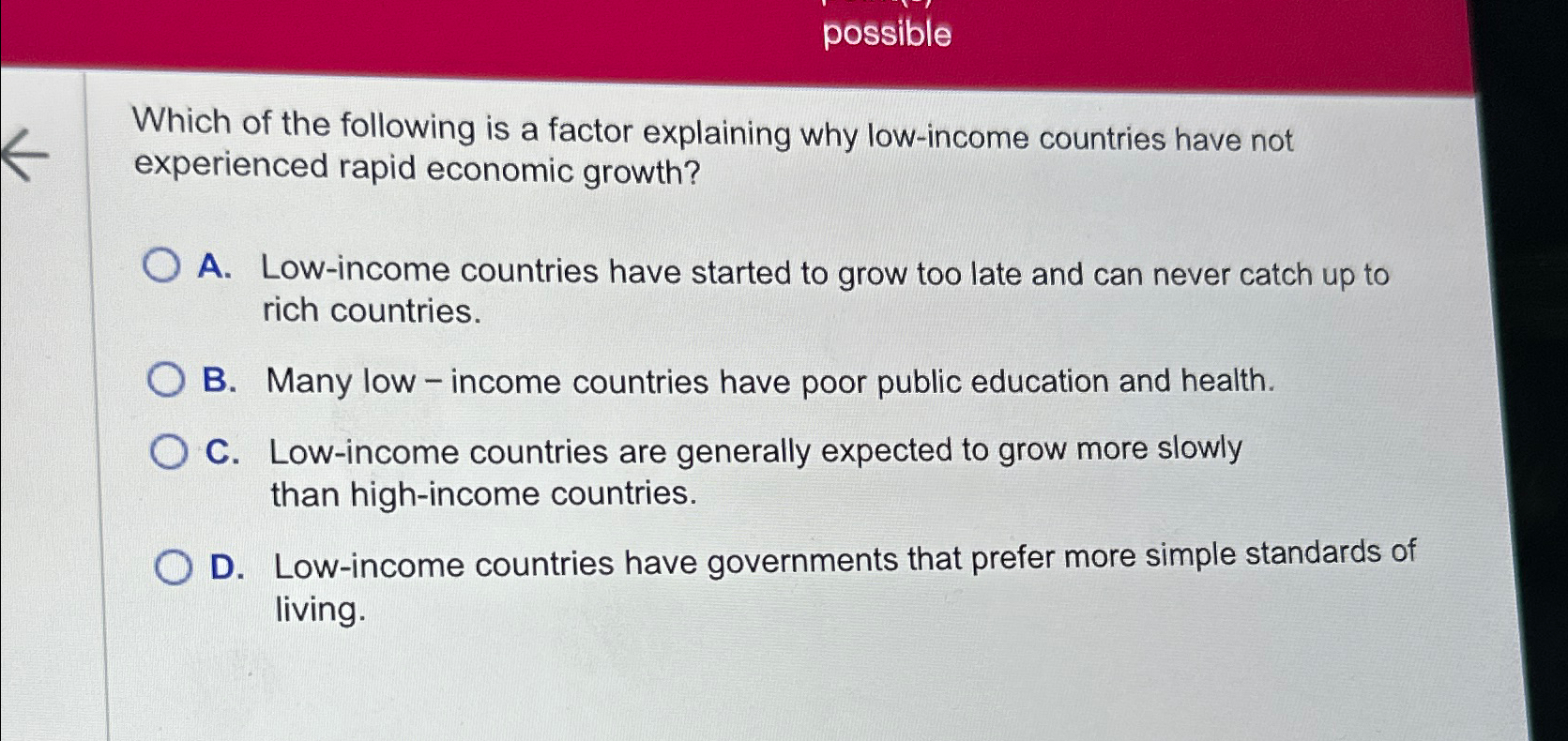 Solved possibleWhich of the following is a factor explaining | Chegg.com