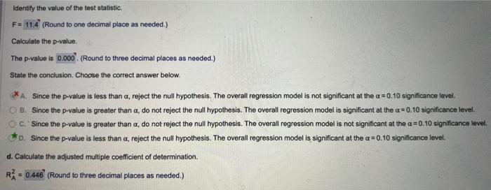Solved b. Calculate the multiple coefficient of | Chegg.com