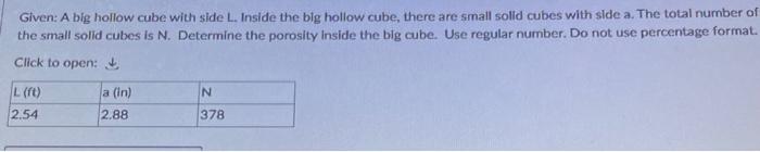 Solved Given: A big hollow cube with side L. Inside the big | Chegg.com