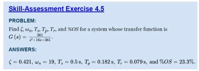 Solved PROBLEM: Find ζ,ωn,Ts,Tp,Tr, and %OS for a system | Chegg.com