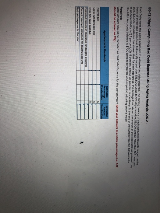 Solved E6-13 (Algo) Computing Bad Debt Expense Using Aging | Chegg.com