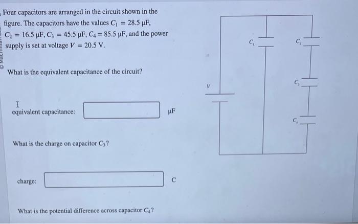 Solved Four capacitors are arranged in the circuit shown in | Chegg.com