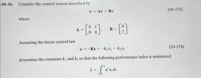 Solved 16. Consider the control system described by [ | Chegg.com