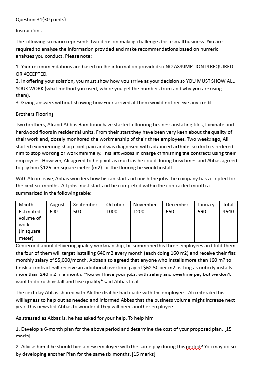 Solved Question 31(30 ﻿points)Instructions:The following | Chegg.com