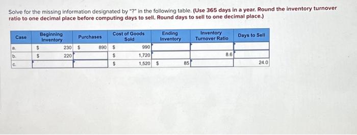 Solved Solve for the missing information designated by "?" | Chegg.com