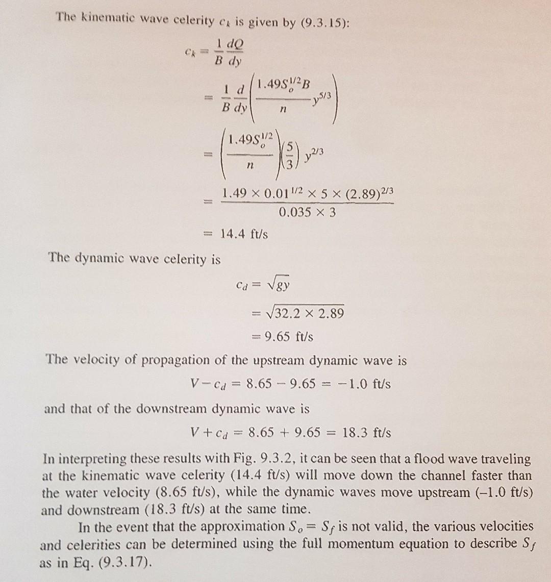 Solved Calculate the water velocity V, the kinematic wave | Chegg.com