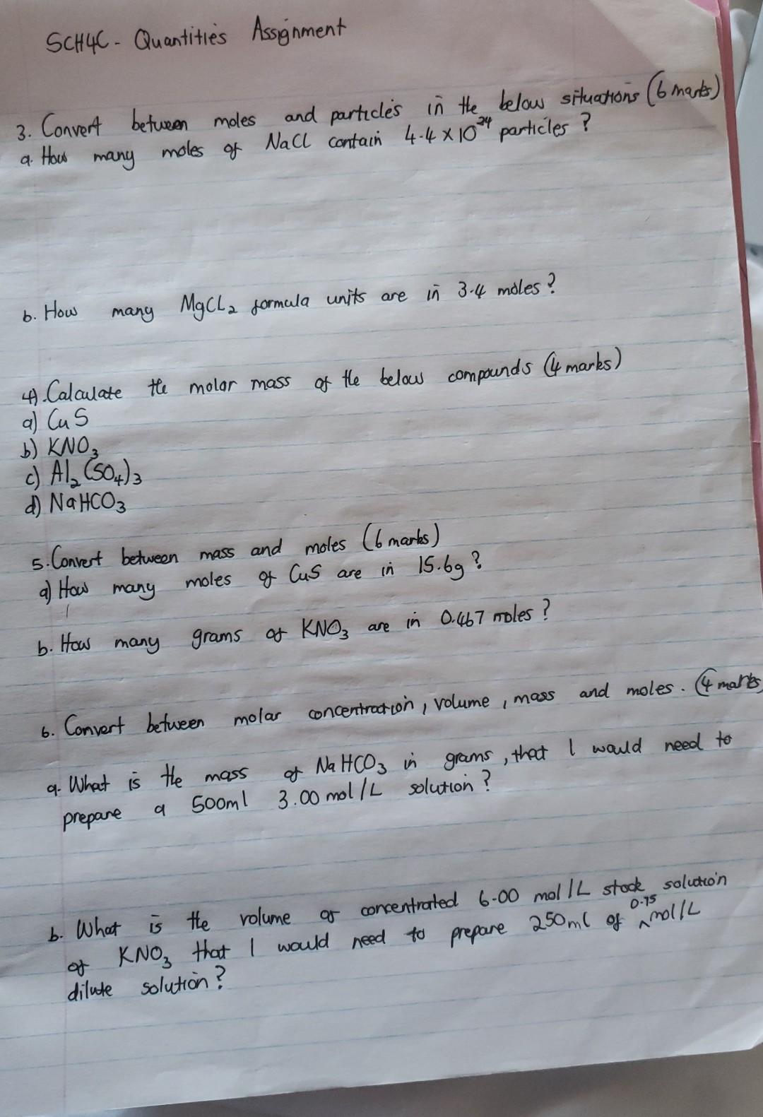 Solved SCH4C- Quantities Assignment 3. Convert between moles | Chegg.com