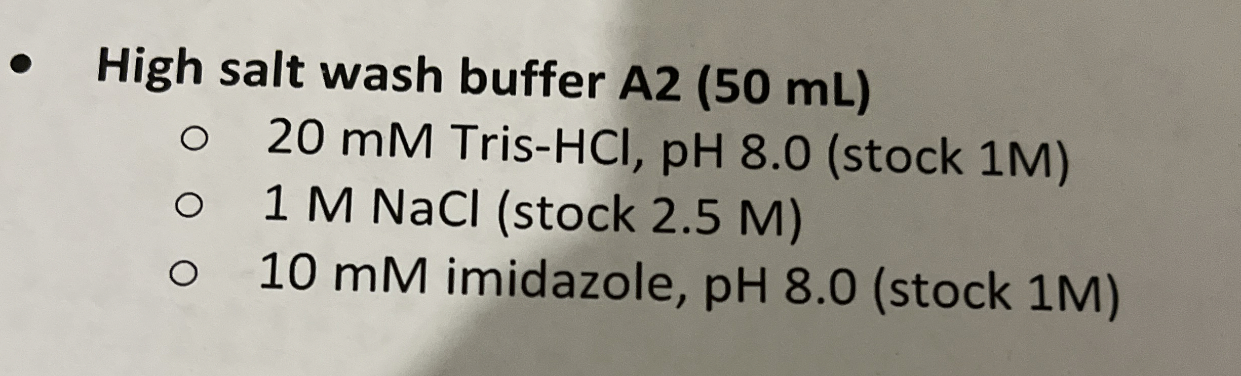 Solved High salt wash buffer A2 (50mL)20 ﻿mM Tris-HCl, ﻿pH | Chegg.com