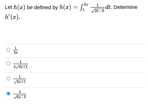 Solved Let h(x) ﻿be defined by h(x)=∫13x12t-32dt. | Chegg.com