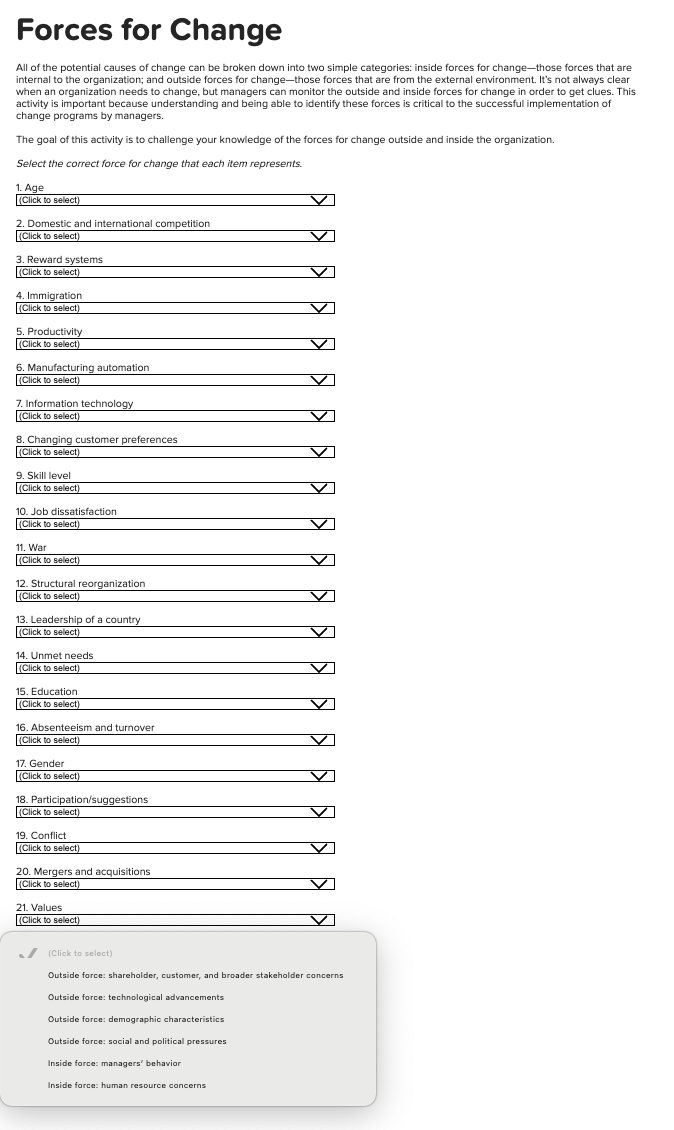 Solved Forces for ChangeAll of the potential causes of | Chegg.com