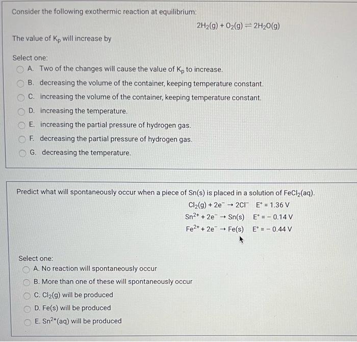 Solved Consider the following exothermic reaction at | Chegg.com
