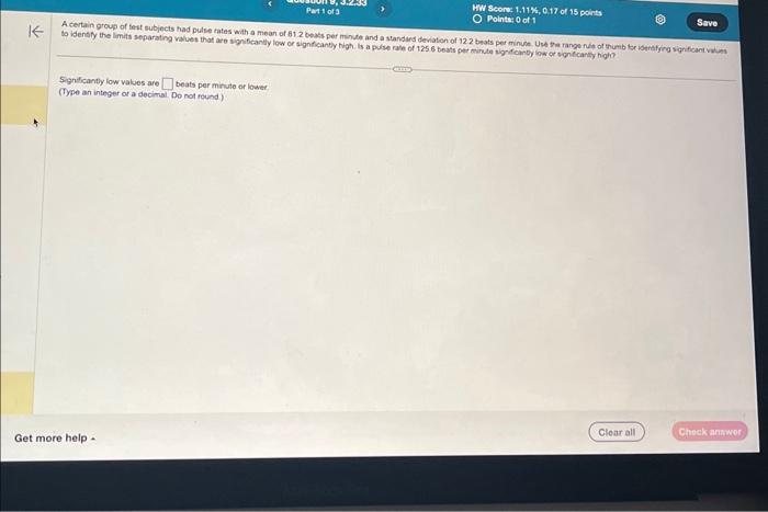 Solved Significantly low values are (Type an integer or a | Chegg.com