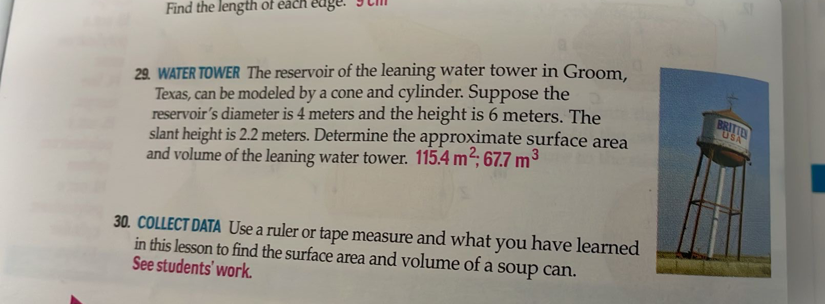 Solved WATER TOWER The reservoir of the leaning water tower | Chegg.com