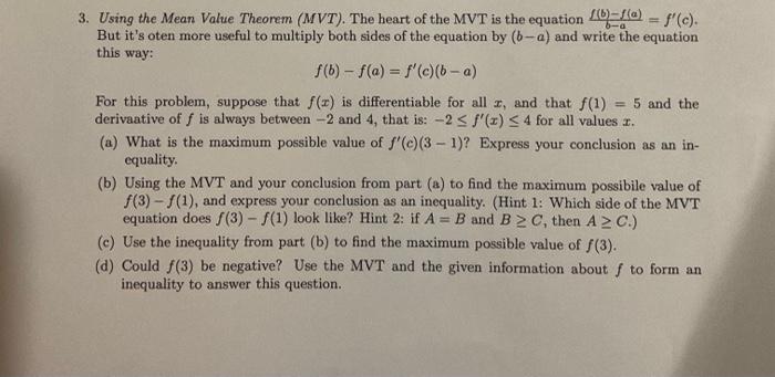 Solved Using the Mean Value Theorem (MVT). The heart of the | Chegg.com