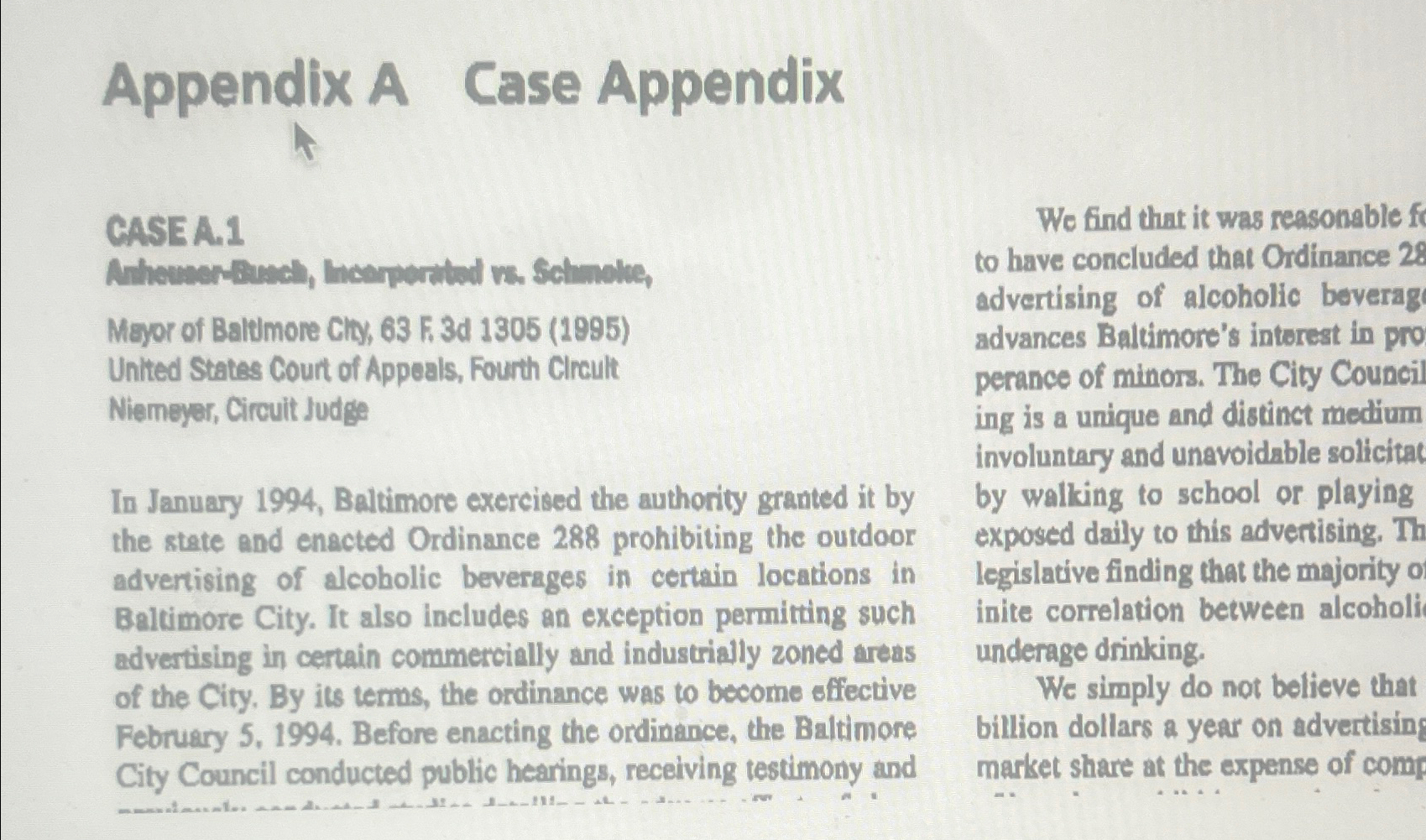 Solved Appendix A Case AppendixCASEA. 1Major of Balimore | Chegg.com