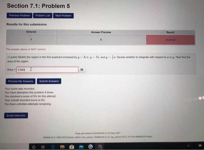Solved Section 7.1: Problem 5 Previous Problem Problem List | Chegg.com