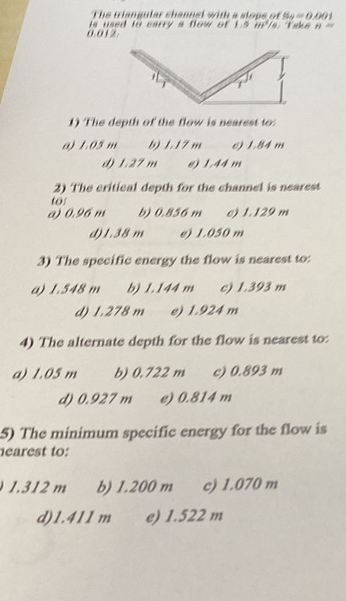 Solved The triangular channel with a slope of S0=0.001 ﻿is | Chegg.com