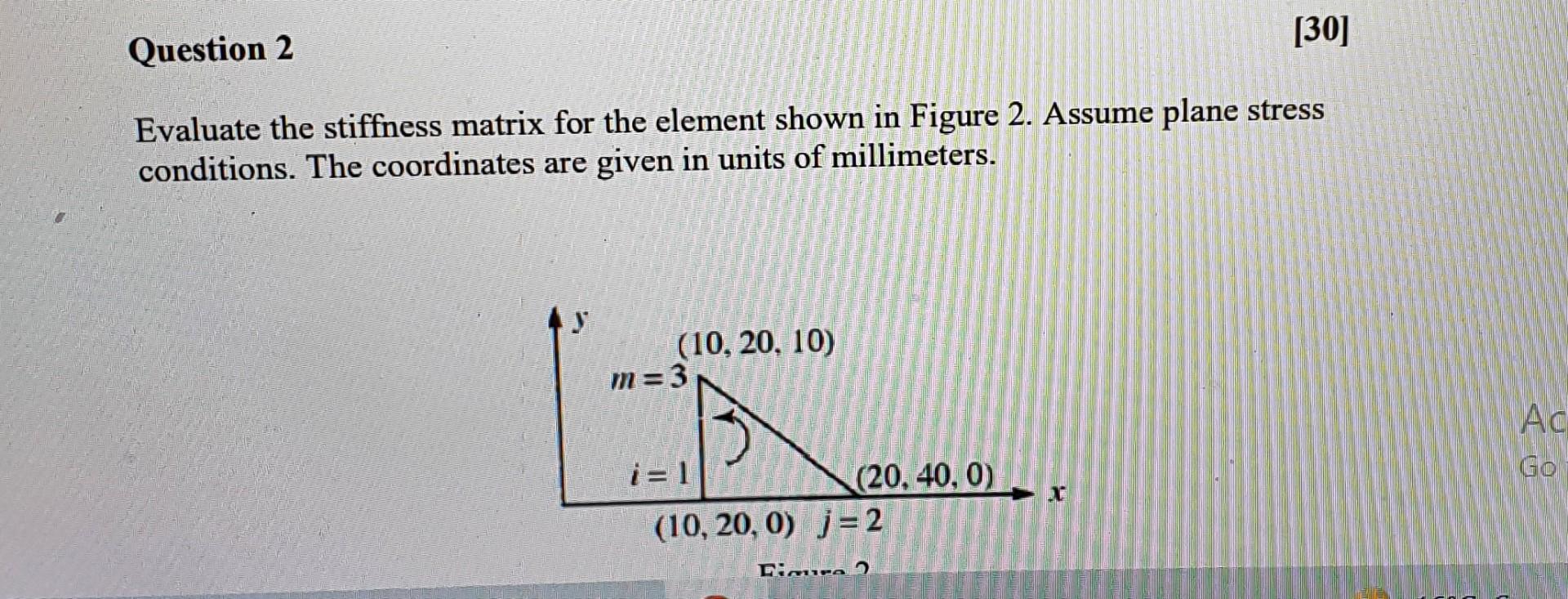 Solved [30] Evaluate the stiffness matrix for the element | Chegg.com