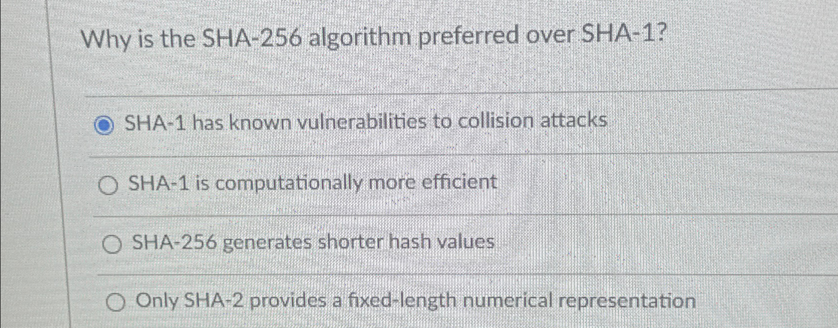 Solved Why is the SHA-256 ﻿algorithm preferred over | Chegg.com