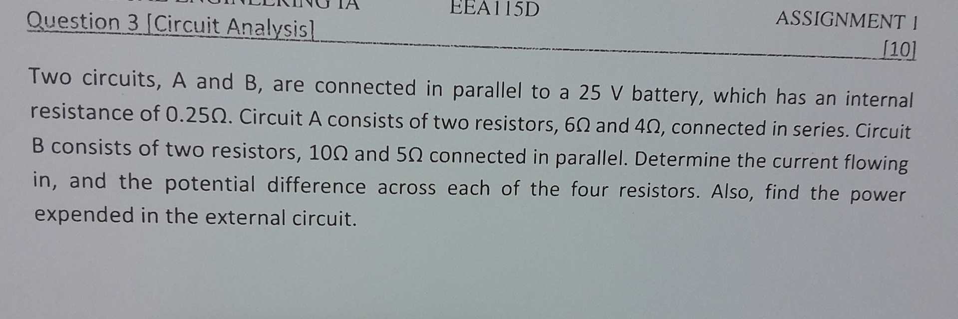 Solved Question 3 [Circuit Analysis]EEA115DASSIGNMENT | Chegg.com